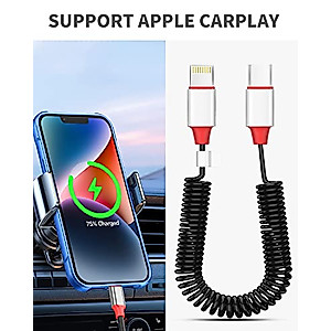 AICase Coiled USB-C to Lightning Cable for Apple CarPlay,Expansion Spring Coiled Cable,PD Type C Scalable Charging Cable for iPhone 14/13/13 Pro 12 Pro Max 12 11 X XS XR 8 Plus,AirPods Pro