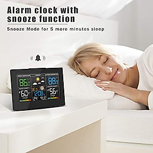 Geevon Weather Station Wireless Indoor Outdoor Thermometer, Color Large Display Weather Thermometer with Alert, Comfort Level, Barometric Pressure, Alarm Clock, Easy to Set and Tabletop Stand