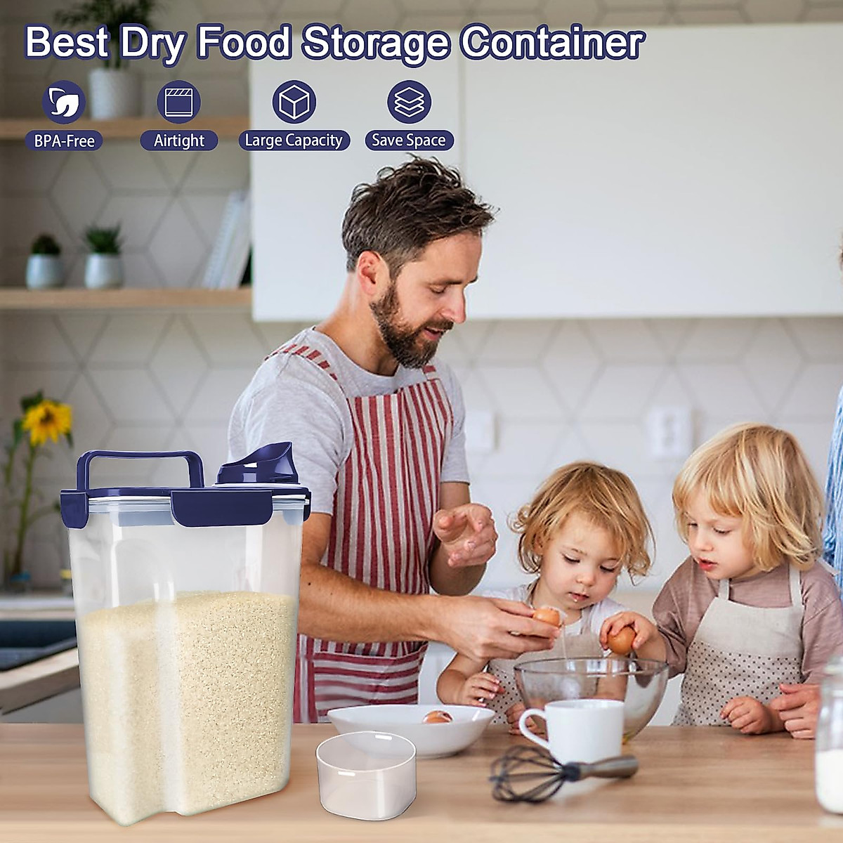 Komzon Rice Storage Container 10lb, Airtight Dry Food Cereal Containers Storage, BPA Free Rice dispenser with Pouring Spout Portable Handle for Flour Pasta Grain and Baking Pet Dog Cat Food Container