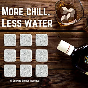 Set of 9 Granite Beverage Whiskey Stones, Chilling Stones for Whiskey and Other Beverages - with Velvet Carrying Pouch - Chill Rocks (9 Count)