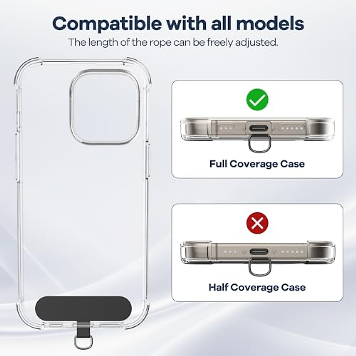 caslord Phone Lanyard, 2× Patches, 1× Polyester Adjustable Strap, Adjustable and Removable Universal Cell Phone Multifunctional Patch Lanyards Compatible with Most Smartphones-Black