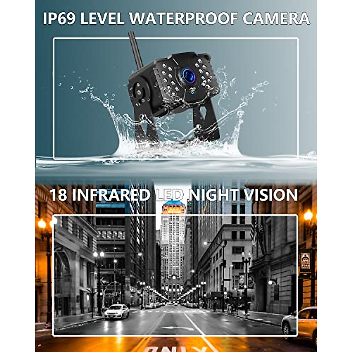 FHD 1080P 2 Digital RV Wireless Backup Camera System for RVs Trailers Trucks Motorhomes 5th Wheels 4CH 7'' Monitor Highway Monitoring System IP69K Waterproof Super Night Vision Strong Signal