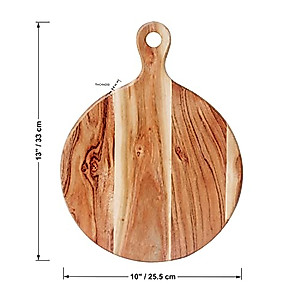 SI DESIGNS Round Reversible Cutting Board for Kitchen, Wooden Decorative Board, Charcuterie Board for Cheese Pizza Bread, First Apartment Kitchen Essentials, New Home Kitchen Accessories (13 x 10")