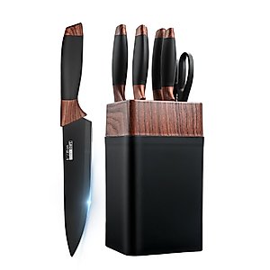 Aufranc® Kitchen Knife Set, 7PCS Knife Set With Block, Stainless Steel Knife Block Set, Dishwasher Safe, Black