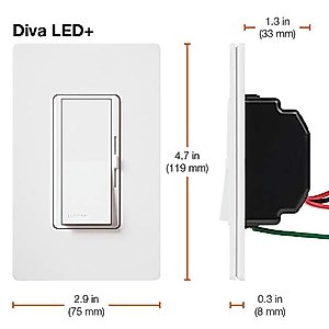 Lutron Diva LED+ Dimmer Switch for Dimmable LED, Halogen and Incandescent Bulbs, 150W/Single-Pole or 3-Way, DVCL-153P-WH-3, White (3-Pack)