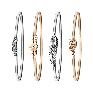 4 Pieces Women Elastic Waist Belt Stretch Metal Dress Belt for Women, Silver and Gold
