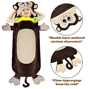 Catalonia Monkey Blanket for Kids, Hooded Wearable Snuggle Tail Blanket, Super Soft Plush Sleeping Bags for Children Teens Boys Girls, All Seasons, Gift Idea