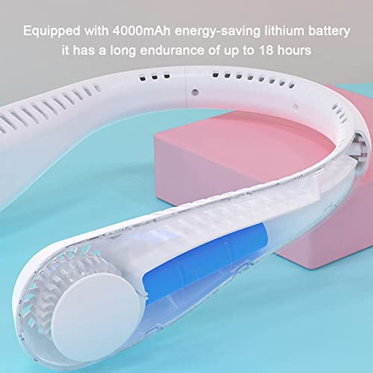 Leafless Hanging Neck Fans - Portable Hands Free Bladeless Fan with 3 Speed Adjustable Strong Wind&No Hair Twisting&Short Charging&Long Use Time for Traveling Outdoor (White), 9.45x6.69x2.4in