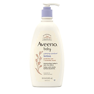 Aveeno Baby Calming Comfort Moisturizing Lotion with Relaxing Lavender & Vanilla Scents, Non-Greasy Body Lotion with Natural Oatmeal & Dimethicone, Paraben- & Phthalate-Free, 18 fl. Oz