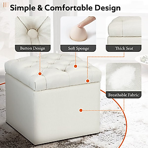 JOMEED 17 Inches Storage Ottoman Cube Set of 2, Linen Fabric Ottoman with Storage for Bedroom, Living Room, Dorm, Button Tufted, No Assembly Required(Beige-2)