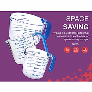 Arrow Home Products Plastic Measuring Cups for Liquids, 4.5 Cups - With Cool-Grip Handle - BPA-Free, Stackable Measuring Cups with Spout and Clear Measurements - Microwave and Dishwasher Safe