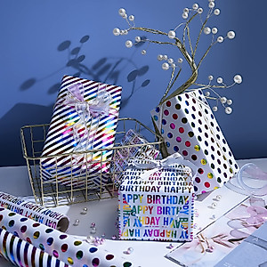 KORSEEN Gift Wrapping Paper Roll, Rainbow Gold Foil Wrapping Paper for Birthday, Party, Holiday - 3 Mini Rolls Birthday Gift Wrap - 17 x 120 Inch Per Roll