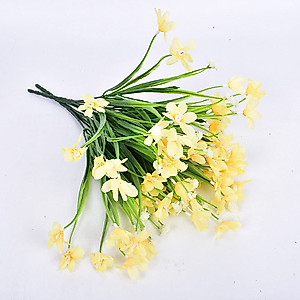Succinct 8PCS Bundles Artificial Daffodils Flowers, Artificial Greenery UV Resistant No Fade Faux Silk Cloth Plants for Wedding Bridle Bouquet Outdoor Home Garden Kitchen Office Table Vase (Yellow)