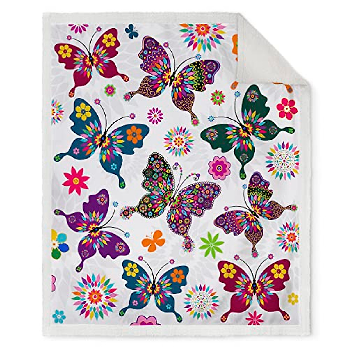 Jekeno Butterfly Gifts Blanket for Women - Super Soft Warm Cozy Fuzzy Plush Colorful Butterflies Pattern Sherpa Throw Blankets for Christmas Teens Kids Girls Adults Men Best Friend Birthday 50"x60"