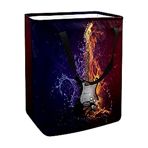 DJROW Clothes Basket Firing Guitar Laundry Storage Baskets with Detachable Brackets Upgrade Foldable Laundry Hamper for Toys Clothing Organization