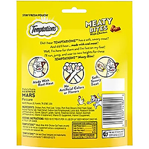 TEMPTATIONS Meaty Bites, Soft and Savory Cat Treats, Chicken Flavor, 4.12 oz. Pouch