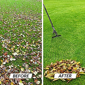 Walensee Garden Leaf Rake 64 Inch Adjustable Folding Leaves Rake Tools Metal Rake with Expandable Head from 7-22 Inch Expanding 15 Tines Shrub Rake to Collect Leaf & Poop Among Lawn and Yards 1 Pack