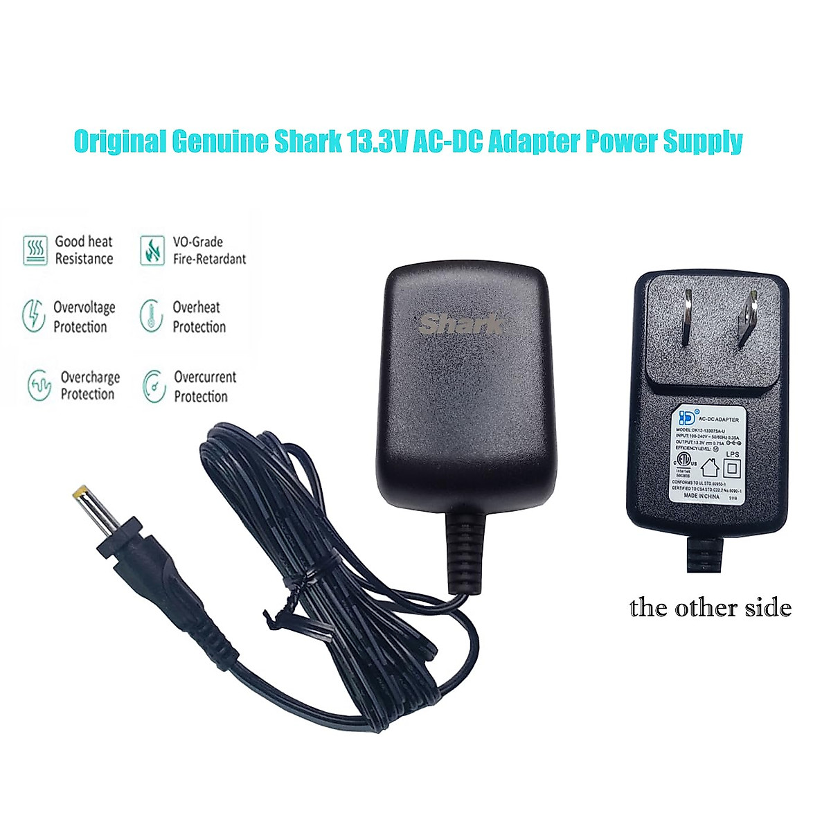 OEM Genuine Shark 13.3V 0.75A AC/DC Adapter for Shark VM200 26 VM20026 VM200C VC200 UM200 UM205 VC205 VACMOP 10.8V Li-ion Battery Pro Cordless Floor Vacuum Mop Hand Vac DCVM200 DK012-133075H-U Charger