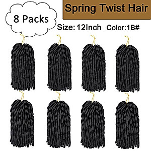 Spring Twist Hair 12 inch 8 packs Spring Twist Crochet Hair For Butterfly Locs Soft Locs Bomb Twist Short Fluffy Black Crochet Braids Hair Synthetic Fiber Braiding Hair Extensions (12Inch 1B#)