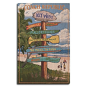 Key West, Florida, Conch Republic, Destinations Sign Birch Wood Wall Sign (10x15 Rustic Home Decor, Ready to Hang Art)
