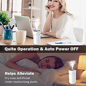 Portable Mini Humidifier with 7-color Lights, Cool Mist Small Desk Humidifiers Car Humidifier [2 Mist Modes] USB Personal Desktop Humidifiers for Bedroom, Office, Travel, Car, Plants, Super Quiet