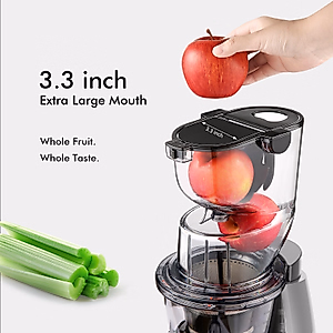 SiFENE Whole Fruit Cold Press Juicer Machine - Vertical Slow Masticating Juicer with Large 3.3in Feed Chute - Easy to Clean, Ideal for Whole Fruits & Vegetables, Gray
