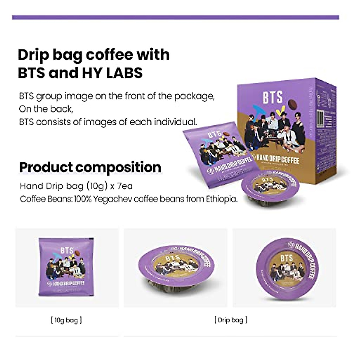BTS Hand Drip Coffee Ethiopia Yegachev 10g x 7ea / Hand Drip Bag Coffee (Jung Kook)