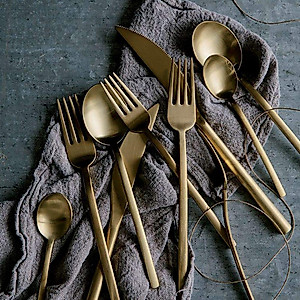 MEPRA, DUE ICE PLACE SETTING, 5 PIECE SET, BRUSHED GOLD FINISH, Medium