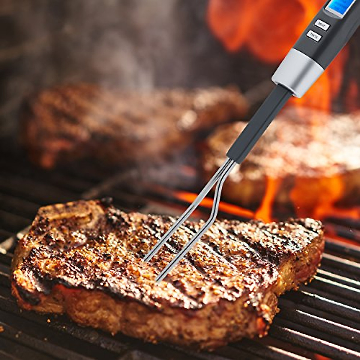 AMZ BBQ Club Gifts for Dad Grill Set for Fathers Day, Dad's Birthday or Anytime - 4 Piece Grilling Accessories for Men Includes Spatula, Tongs, Digital Thermometer, Basting Brush