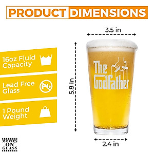 The Godfather Etched Pint Beer Glass - Officially Licensed, Premium Quality, Handcrafted Glassware, 16oz. - Perfect Collectible Gift for Movie Lovers, Birthdays & Special Occasions