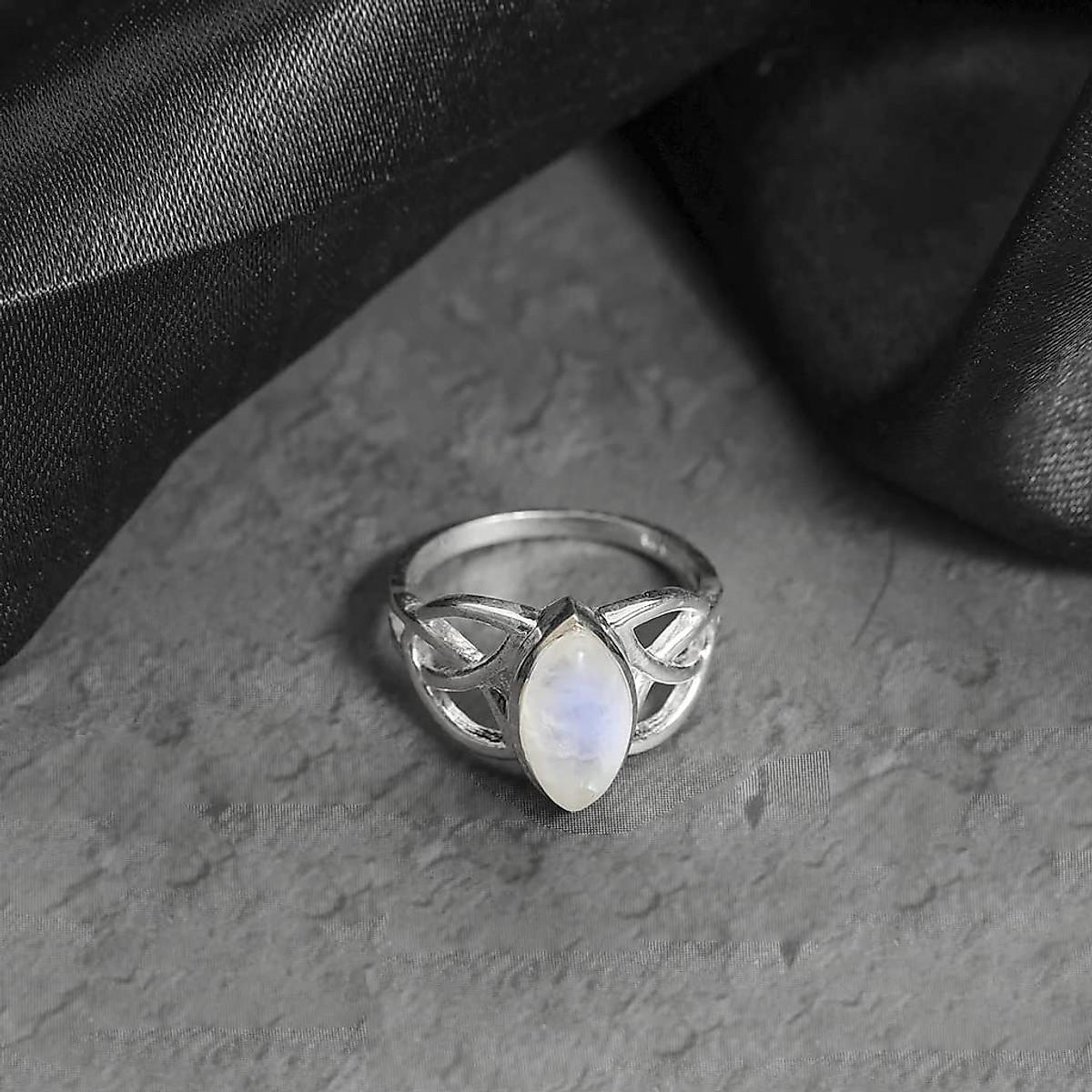 RKGEMS 6x12MM Marquise Shape Moonstone Birthstone Gemstone 925 Sterling Silver Victorian Style Triquetra Celtic Trinity Knot Ring (6)