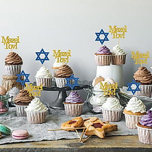 INNORU Mazel Tov Cupcake Toppers, Congratulations Party Decorations, Engagement, Baby Shower, Bar Mitzvah, Birthday, Wedding, Jewish Party Decorations Supplies, Pack of 24 Glitter