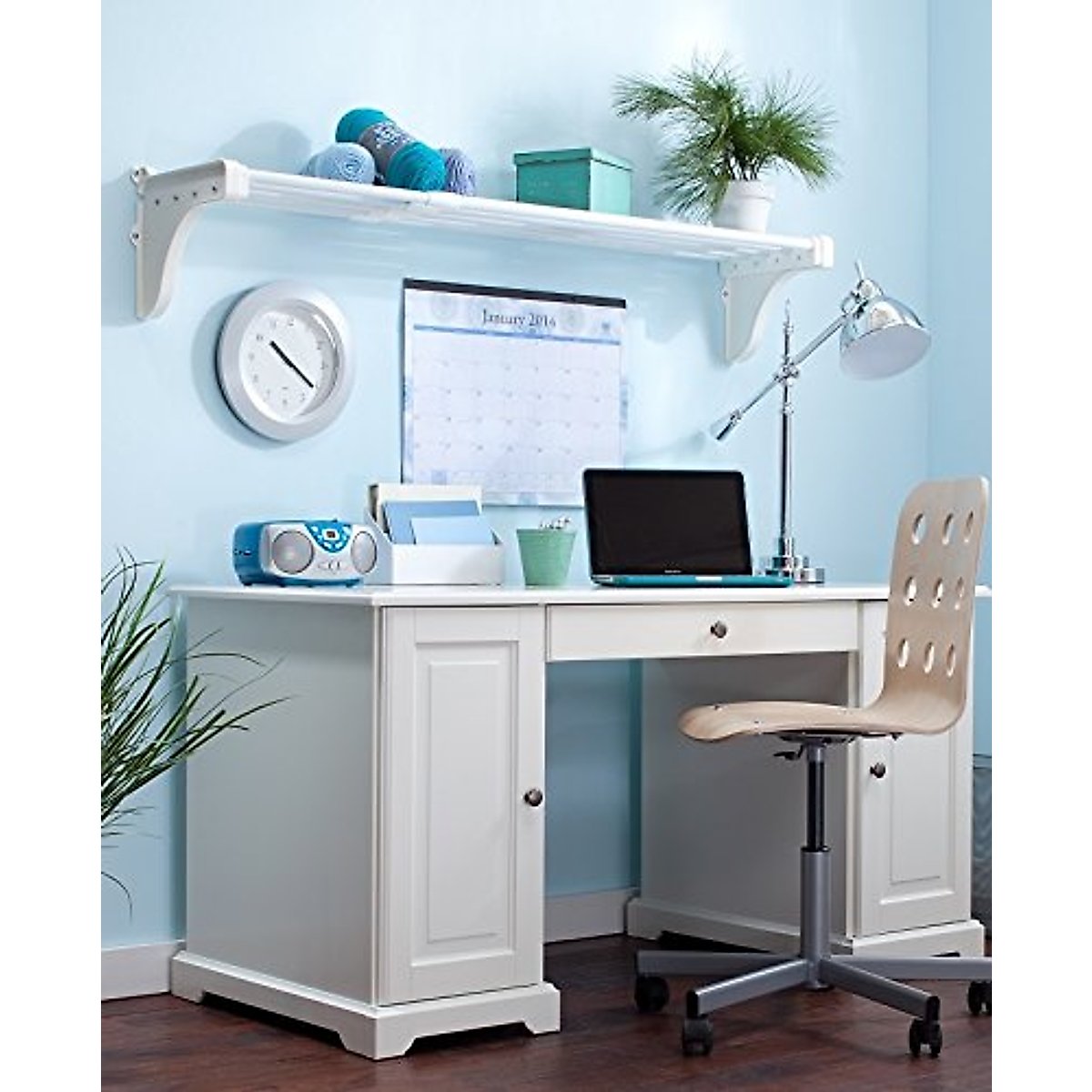 EZ Shelf DIY Expandable Shelf ONLY (No Hanging Rod) - 42.5” - 75” -White-Mounts to Backwall(Floating) with 2 End Brackets-Easy to Install-Strong- Closet Wire Shelving Alternative-(EZS-SW72-1-2)