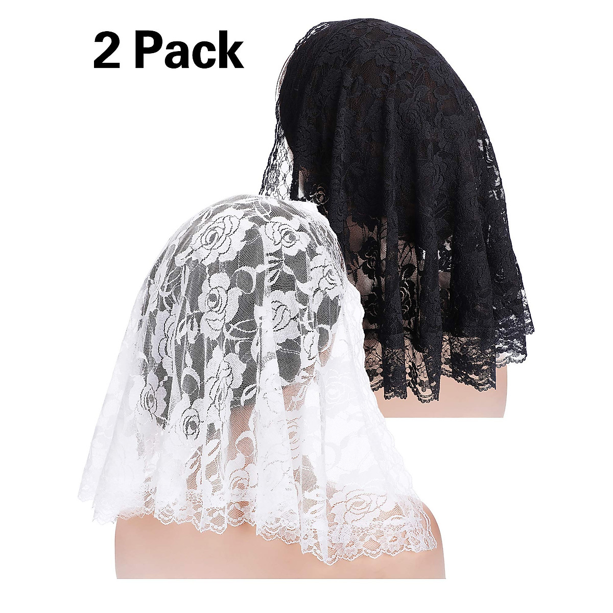 2 Pieces Floral Lace Veils Head Covering Latin Mass Mantilla Veils Short Scarf for Bridal Women (Simple Style,Medium)