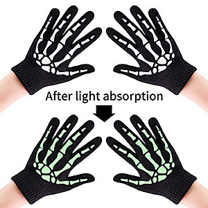 Cooraby 3 Pairs Kids Skeleton Touchscreen Gloves Halloween Glow in The Dark Full Finger Skull Bone Gloves