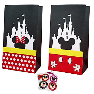 MOAXMOA Party favor Gift Bags Candy Treat Bags Birthday Baby Shower Wedding Mickey Minnie Theme Decorations Supplies with Stickers Set of 24