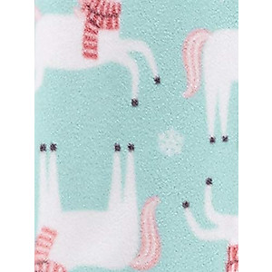 Simple Joys by Carter's Baby Girls' Loose-Fit Flame Resistant Fleece Footed Pajamas, Pack of 3, Buffalo Check/Penguin/Unicorn, 18 Months