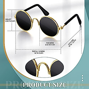 2 Pieces Gold Cat Dog Chain Collar and Sunglasses Set Rhinestone Cuban Collar Chain with Design Secure Buckle Retro Round Glasses for Dogs Cats Party Cosplay Costumes Funny Photo Props (16 Inch)