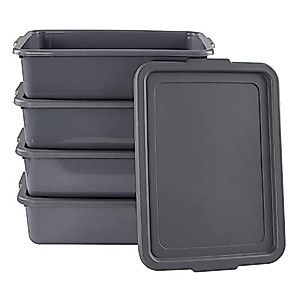 Jekiyo 13 L Plastic Bus Tray with Lid, 4 Pack Bus Tub Box, Grey