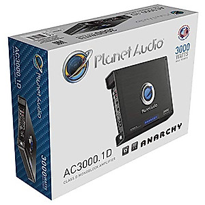 Planet Audio AC3000.1D Anarchy Series Car Audio Amplifier - 3000 High Output, Class D, Monoblock, 1 Ohm, Low Level Inputs, Low Pass Crossover, Mosfet Power Supply, Hook Up To Stereo and Subwoofer