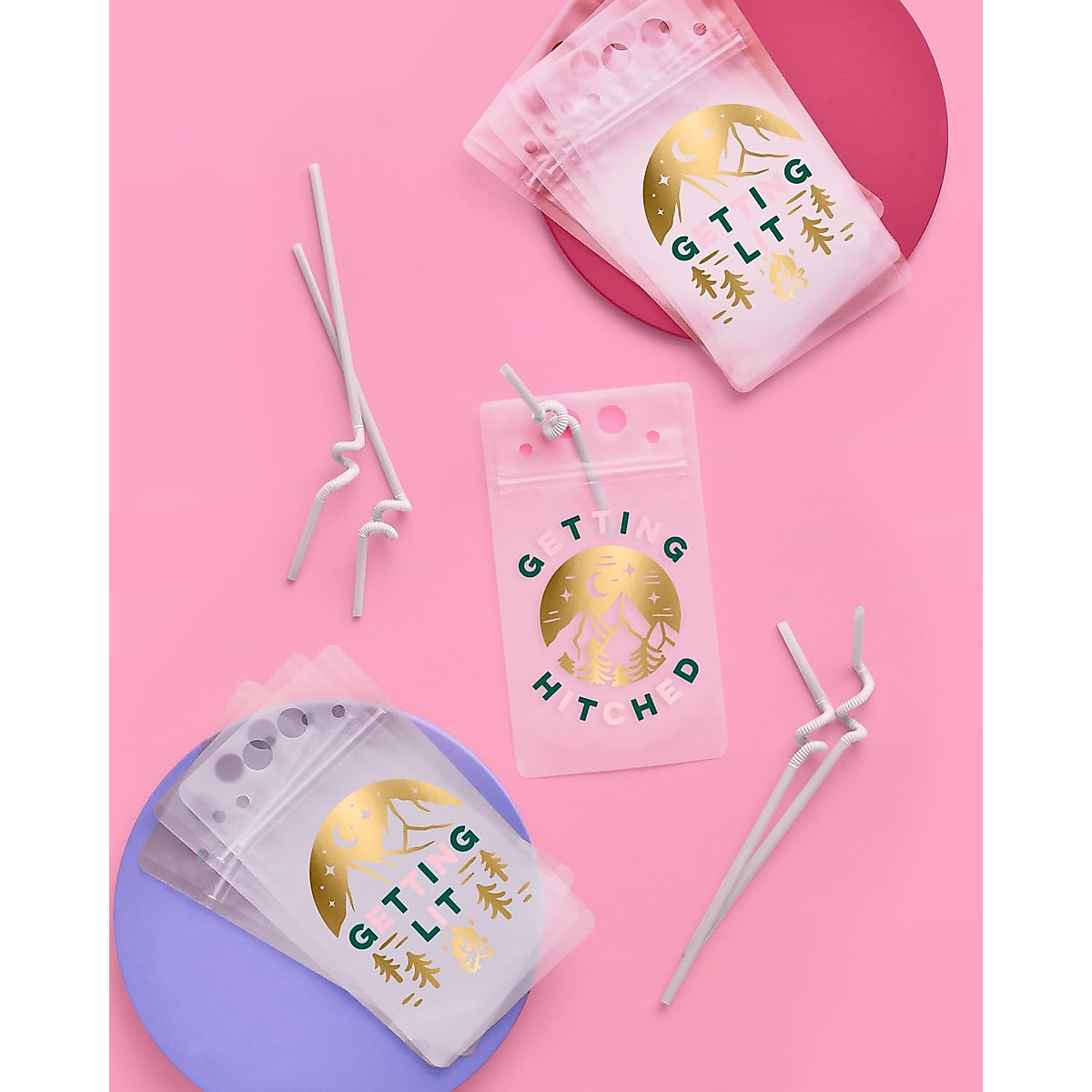 xo, Fetti Camp Bachelorette Drink Pouches - 16 pcs | Bach Party Decorations, Camp Bride Drinkware, Getting Lit + Getting Hitched, Bridesmaid Favor, Bride to Be Gift + Bridal Shower Supplies