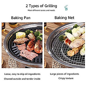 Baffect BBQ Charcoal Grill, 13.7 inch Non-stick Stainless Steel Korean Barbecue Grill, Portable Charcoal Stove for Outdoors Camping Picnic and Indoor Party Cooking
