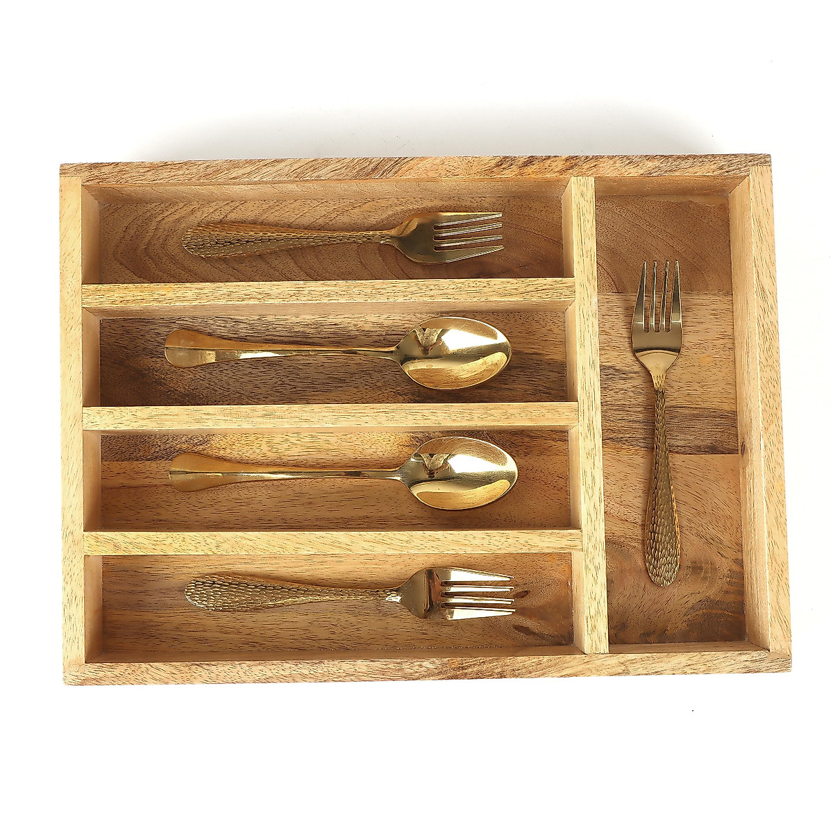 Alpha Living Home Utensil Organizer for Kitchen Drawers, 5 Compartments Utensil Drawer Organizer, Wooden Silverware Tray for Drawer, Cutlery Organizer in Drawer