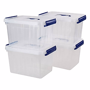 Farmoon 6 Quart Clear Storage Bin, Small Plastic Stackable Box/Cotainer with Lid and Blue Handle, 4 Packs