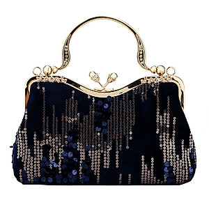 Bling Clutch Evening Bags Sequins Clutch Purses for Women 1920s Gatsby Party Prom Wedding Accessories (Dark blue)