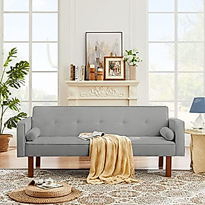 Verfur Upholstered Futon Sofa Bed for Small Spaces,74.4" Button Tufted 3 Seater Convertible Sleeper Couches Loveseat for Living Room,Bedroom and Office, Light Gray