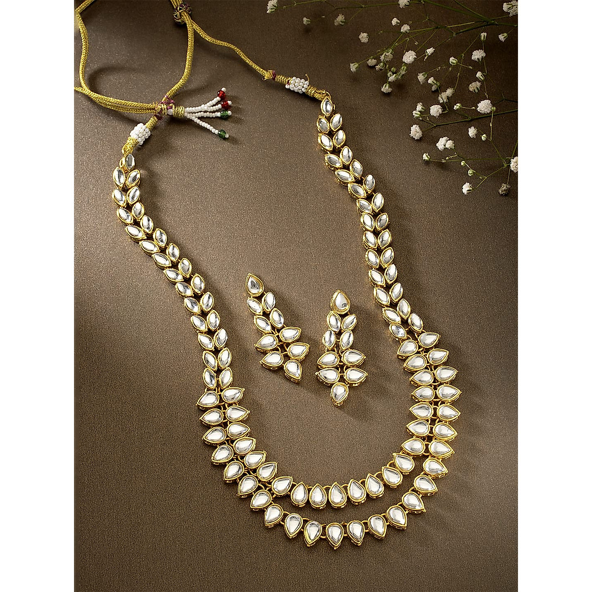 Aheli Fancy Party Wear Long Kundan Necklace With Drop Earring Set Ethnic Traditional Indian Bollywood Stylish Fashion Jewelry Gift for Women Girls White