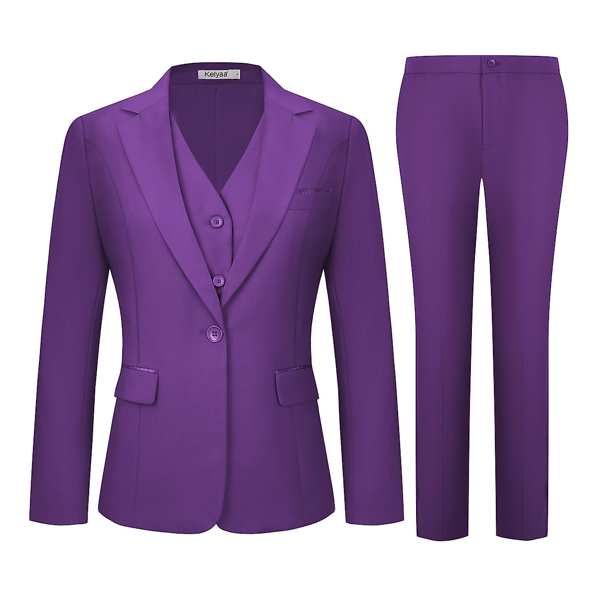 Kelyaa Women's 3 Piece Suit Lady Business Casual Office One Button Notched Lapel Slim Fit Blazer Jacket Vest Pants Set