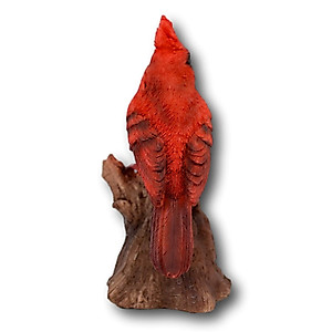 Ebros Gift Realistic Hand Painted Red Cardinal Bird Perching On Tree Stump Guest Greeter with Built in Motion Activated Sensor Chirping Sound Statue 6.5" Tall Taxidermy Home and Garden Sculpture