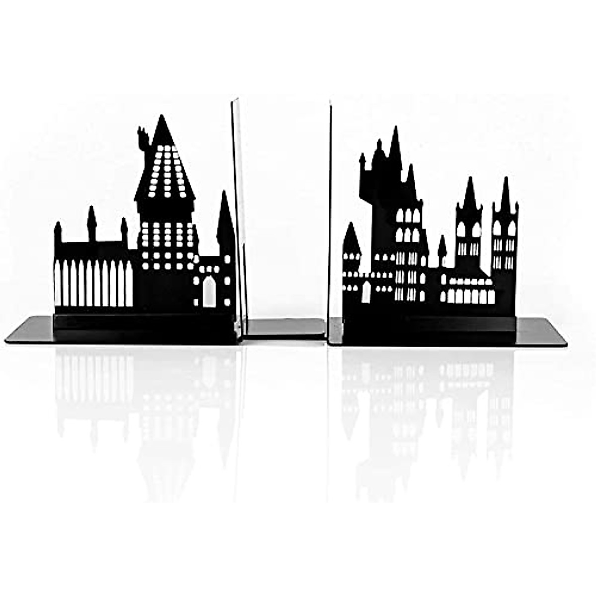 Harry Potter Hogwarts Castle Metal Bookends | Die Cut Metal Bookends with Hogwarts Castle Silhouette Glow in The Dark Design | Ideal for Harry Potter Book Collections & More